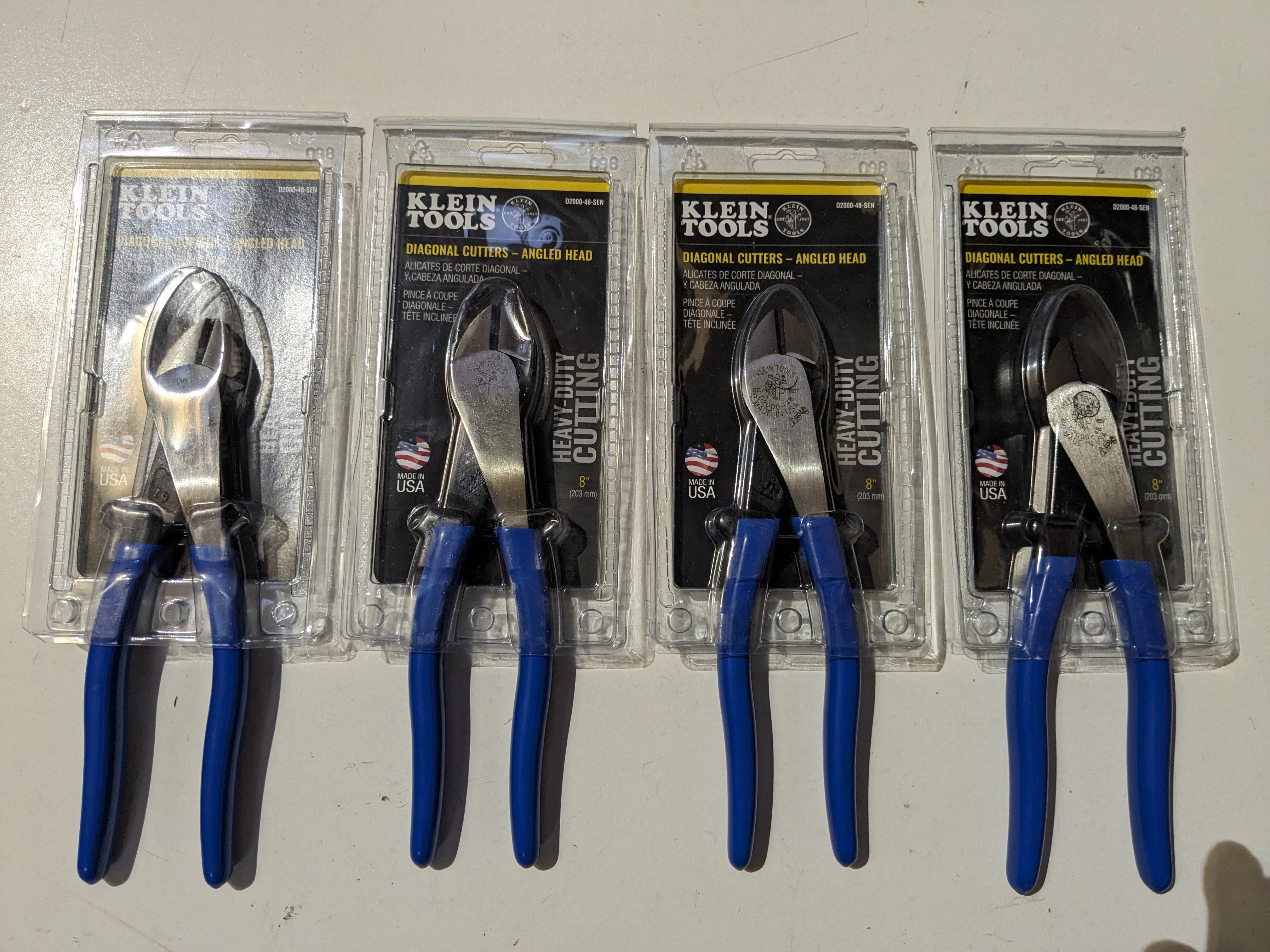 4-Klein Tools D2000-48-SEN Diagonal Cutters - Angled Head Blue - Made ...
